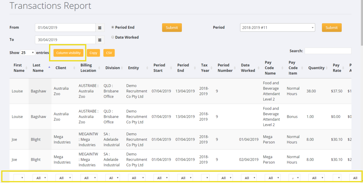 Transactions Report - PinvoiceR